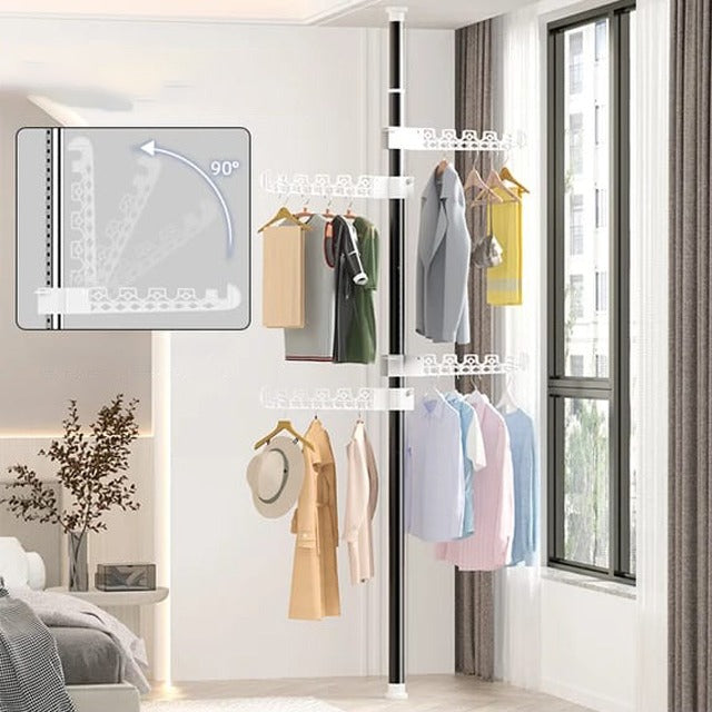 Upright Coat Rack 4 Tier Cloth Hanger Laundry Pole Cloth Drying Rack