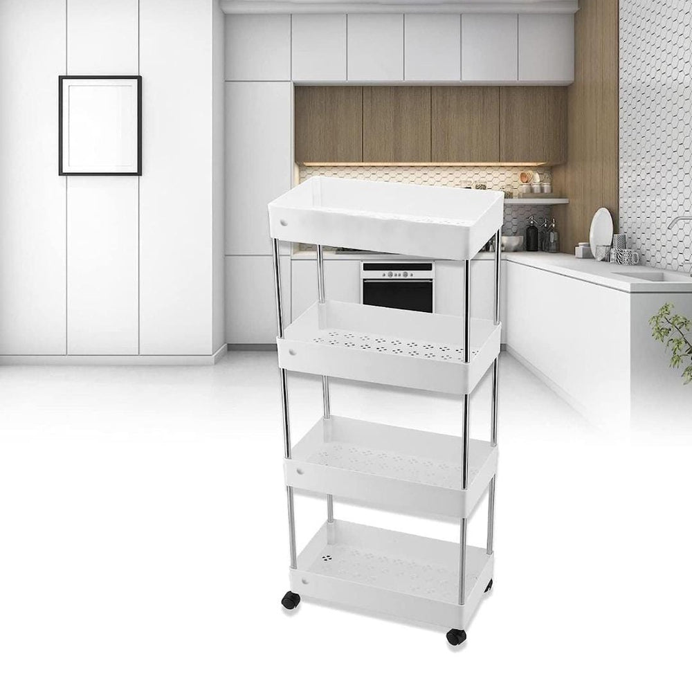 4-Tier Kitchen Shelf Trolley Rack, Multi-functional Storage Organizer