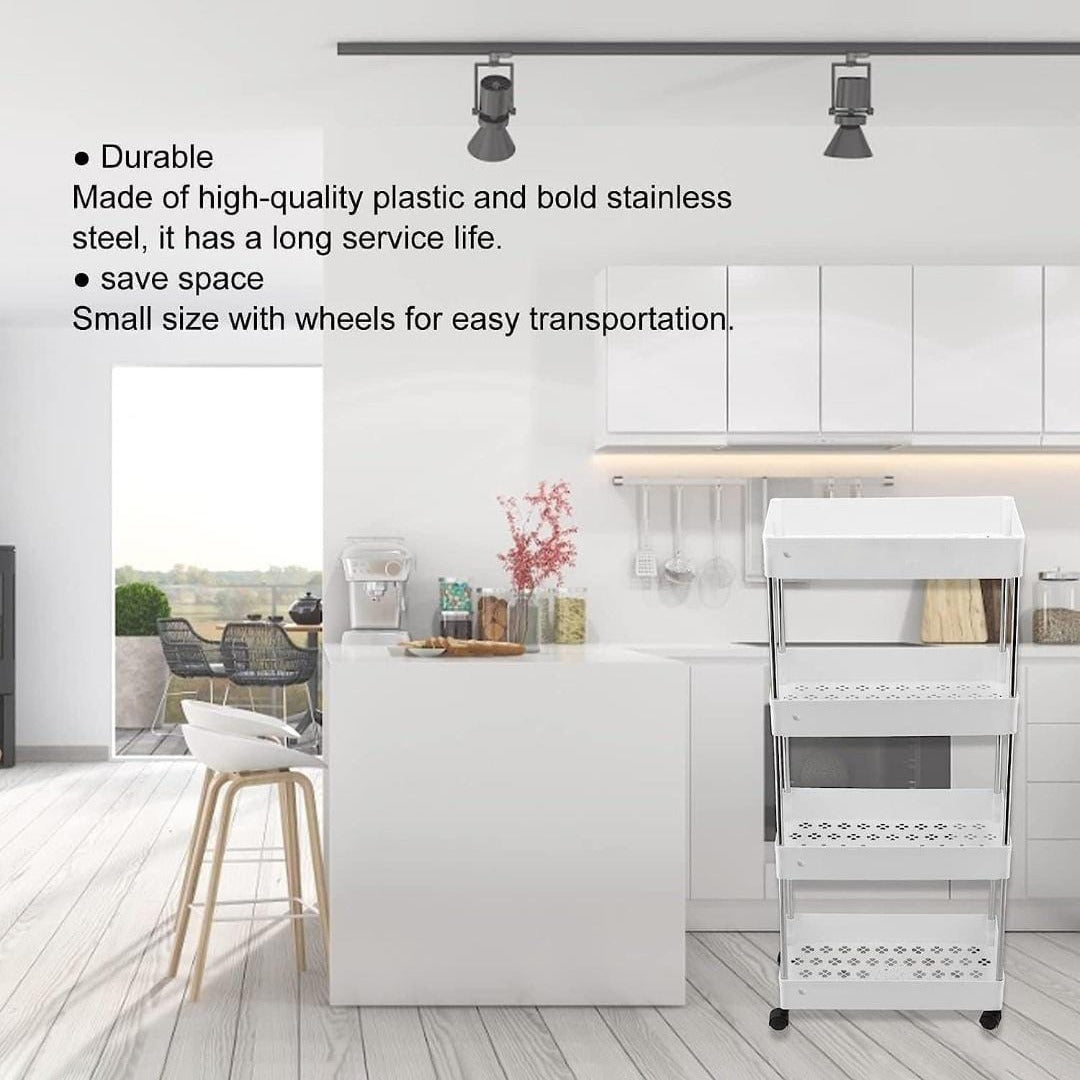 4-Tier Kitchen Shelf Trolley Rack, Multi-functional Storage Organizer