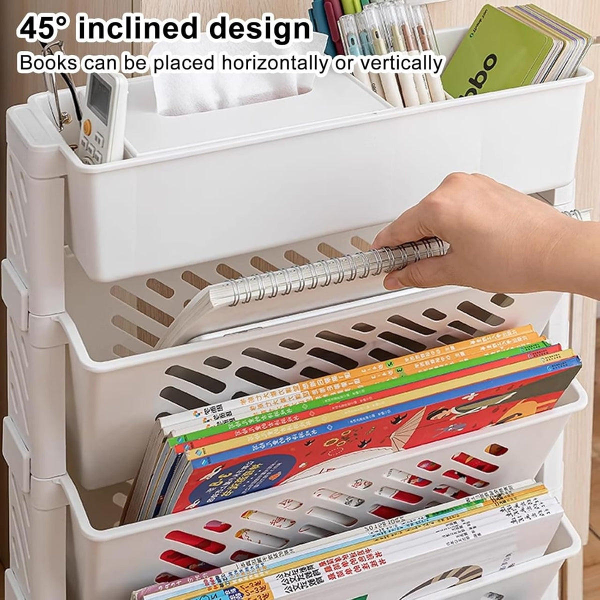Multi-layer Movable Shelf, Bookshelf Rack Storage Organizer with Wheel