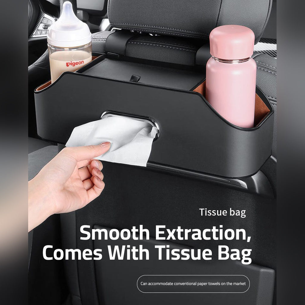 Car Seat Headrest Storage Organizer Box, Car Seat Cup, Tissue Box Hold