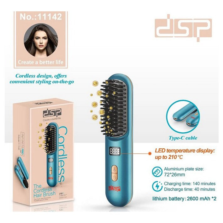 DSP Infinite Pro Cordless Hair Brush – Portable Straightener with 5 He