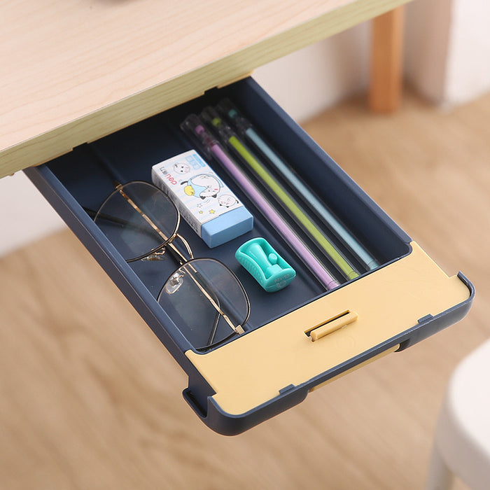Hidden Drawer Pencil Rack - Self-Adhesive Under Table Storage Box Tray
