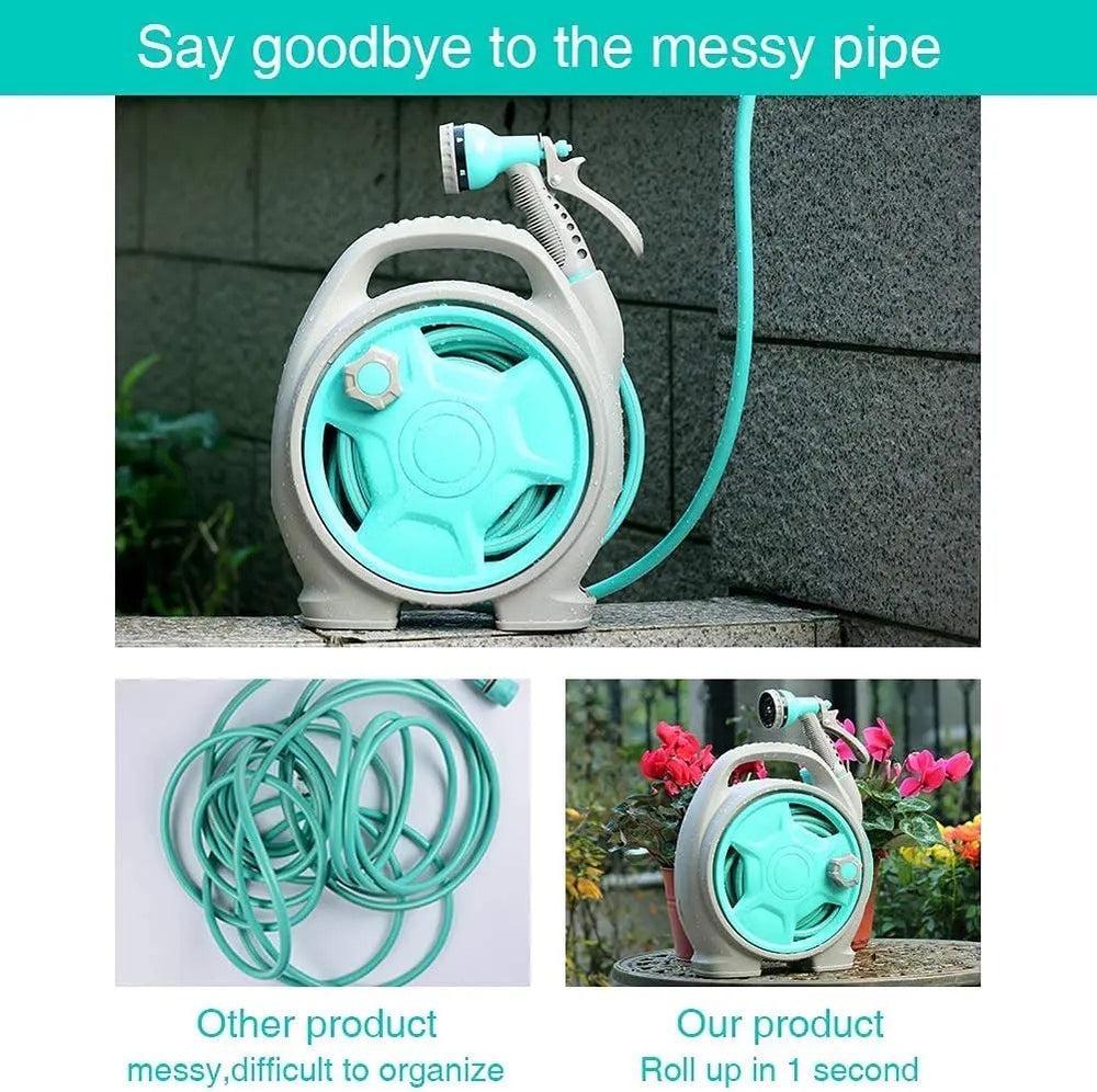 Portable Retractable Garden Pipe Hose Reel Cart with Water Spray Gun S