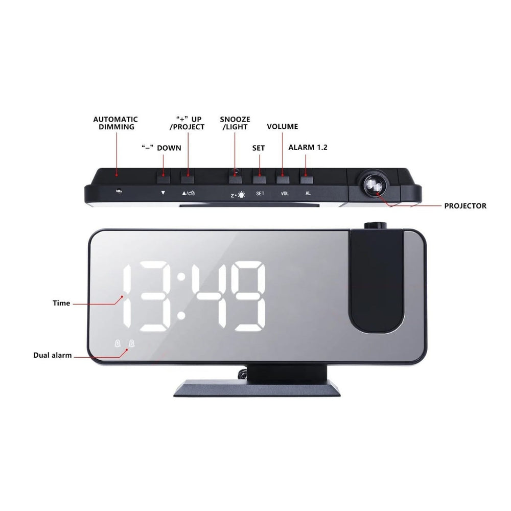 LED Projection Alarm Clock - Digital Display and Mirror Surface