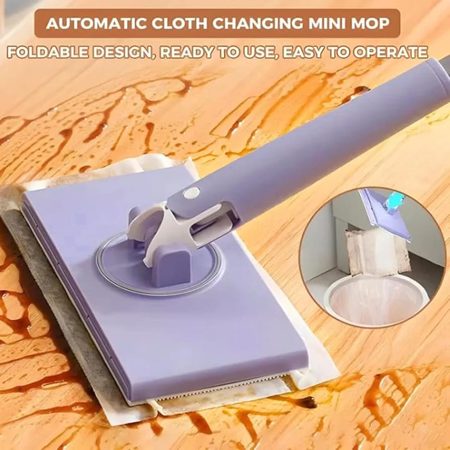 Mini Flat Mop, Floor Cleaning Mop with Replaceable Cloth/ Wipes, Autom