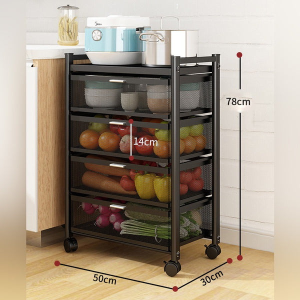 Multi-Layer Drawer Kitchen Trolley Rack, Movable Storage Cart, Pull-Ou