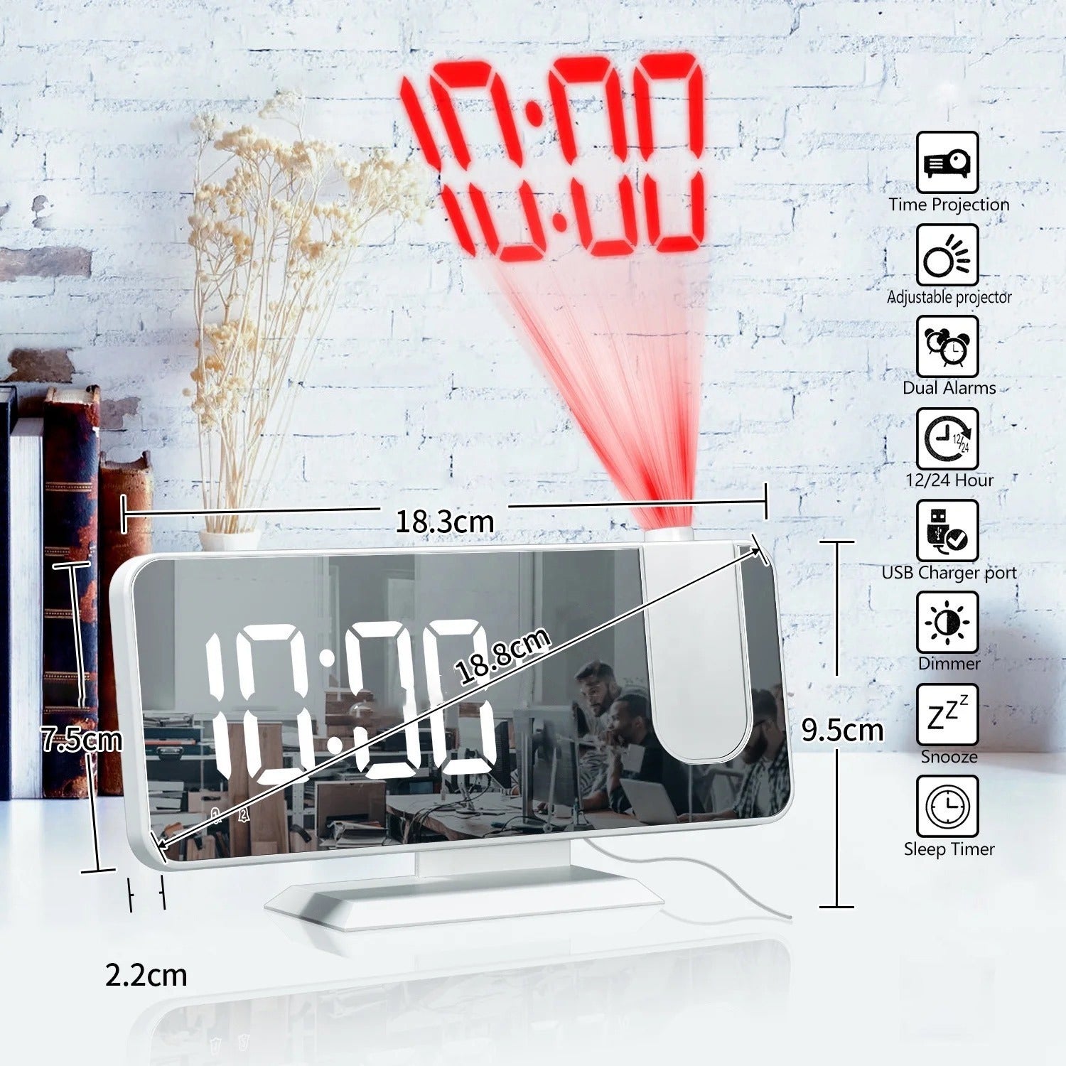 LED Projection Alarm Clock - Digital Display and Mirror Surface