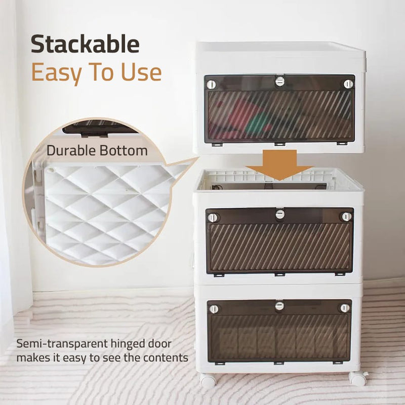 Storage Cabinet Rack with Wheels, 3 Layer Stackable Storage Bin Organi