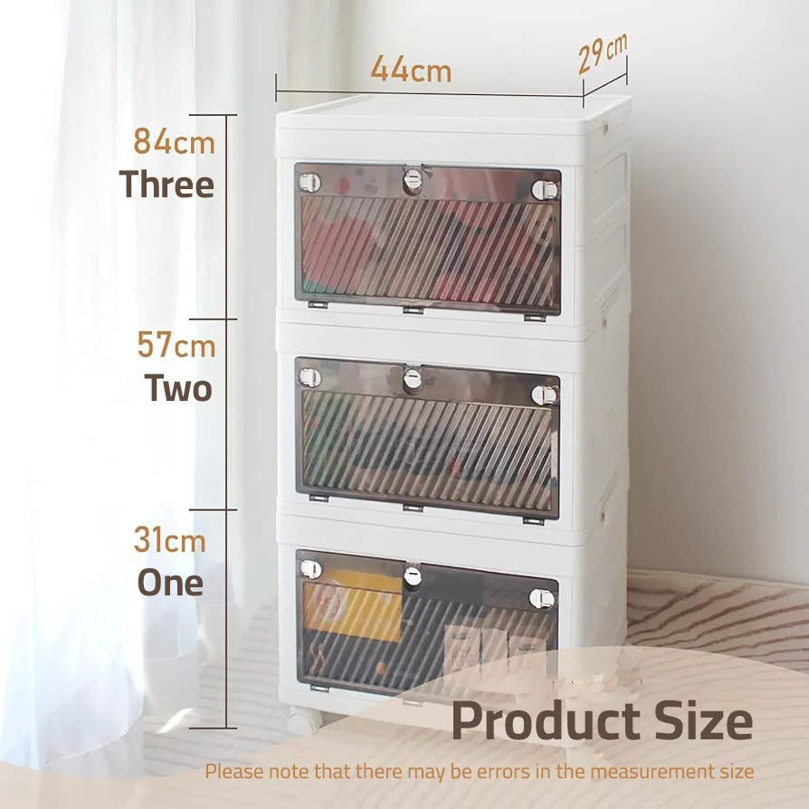 Storage Cabinet Rack with Wheels, 3 Layer Stackable Storage Bin Organi