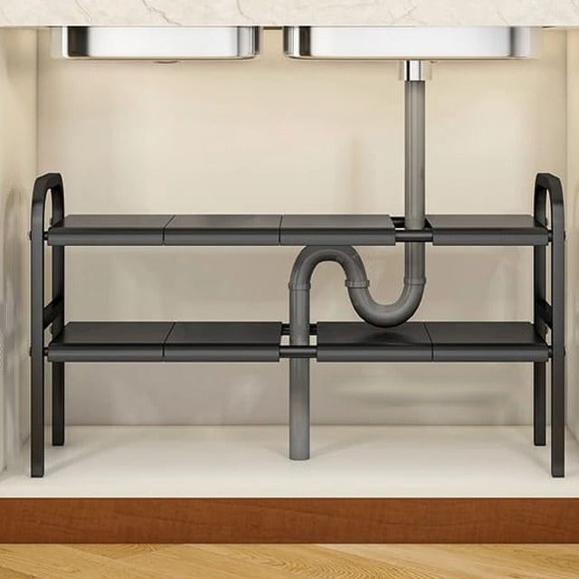 Under Sink Storage Rack, Cabinet Organizer, 2 Layer Telescopic Kitchen