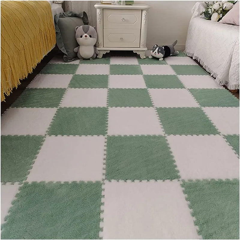 Soft Interlocking Carpet Tile Floor Mat, Foam Puzzle Plush Rug For Liv