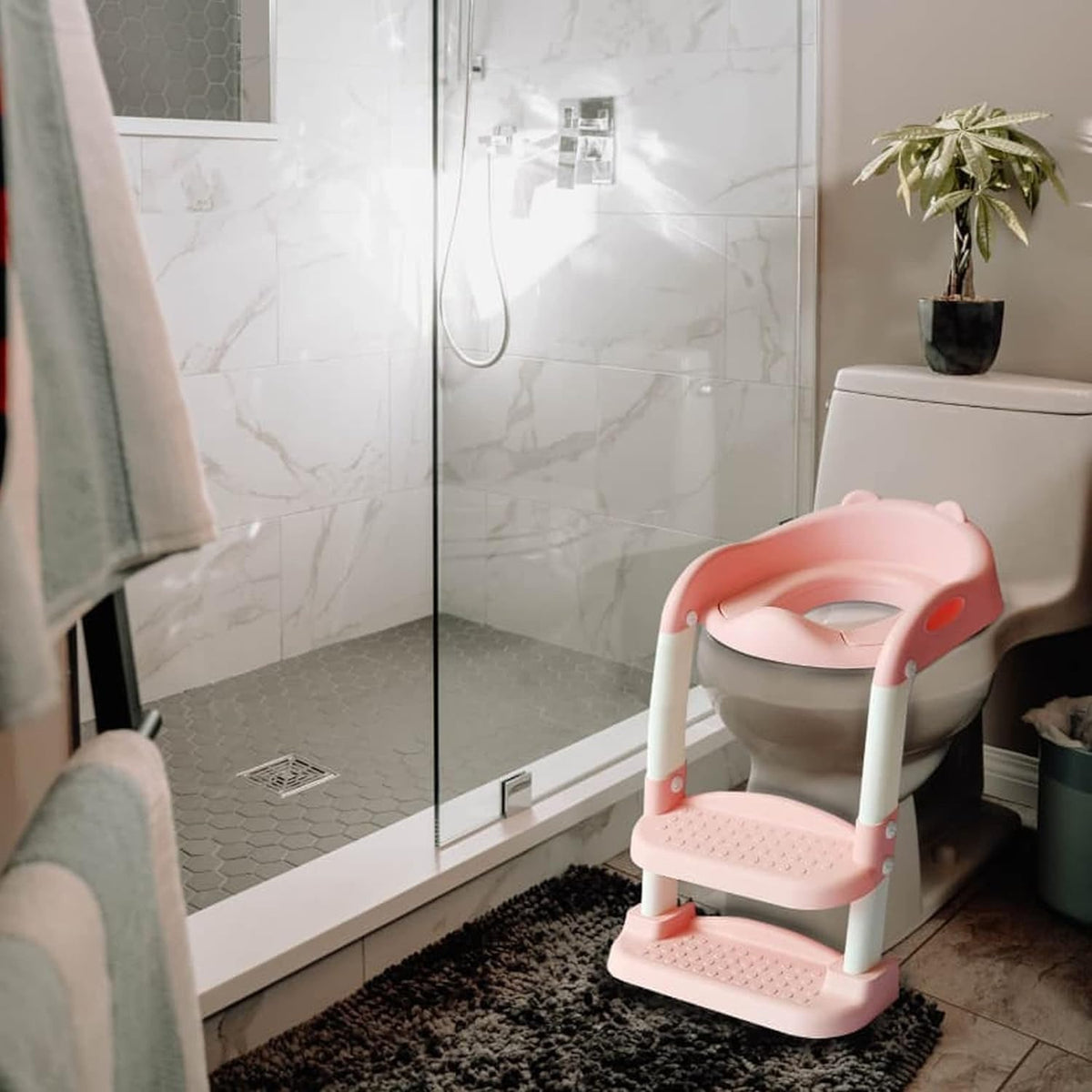 Toilet Potty Trainer Seat with Step and Ladder, Comfortable Seat, Anti