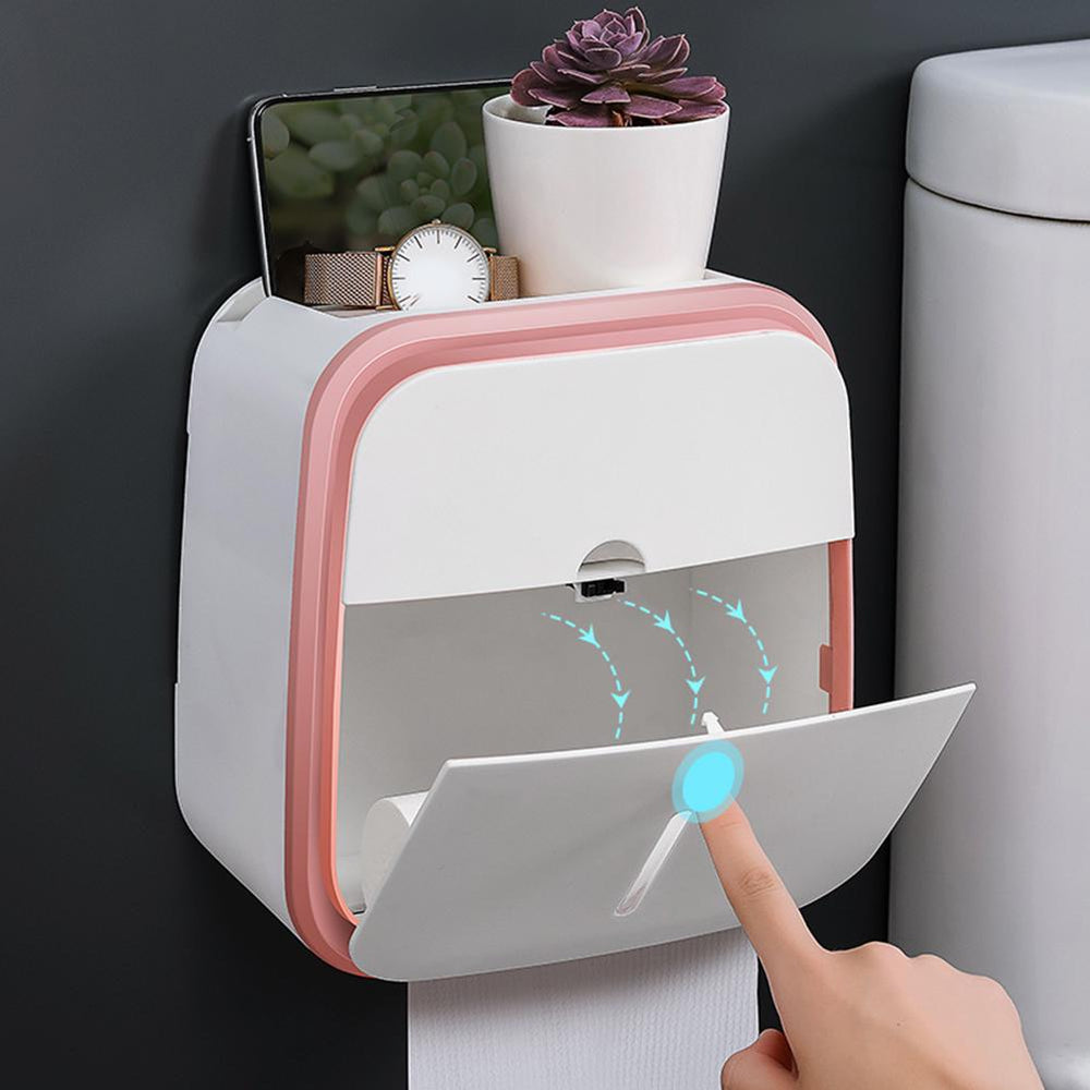 3in1 Toilet Paper Holder Punch Free Wall Mount Tissue Box