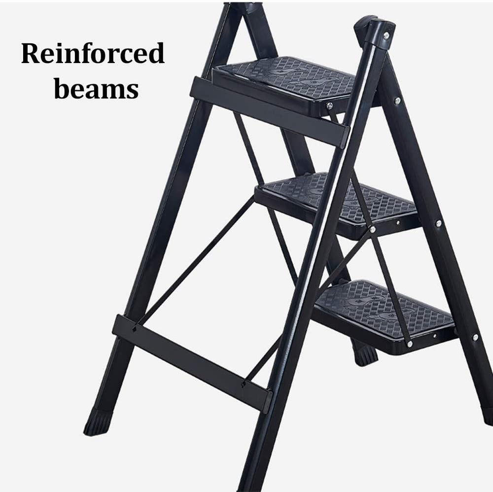 3-Step Stool Ladder with Wide Pedals, Folding Storage Shelf, Load 150