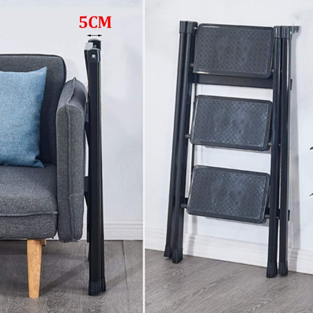 3-Step Stool Ladder with Wide Pedals, Folding Storage Shelf, Load 150