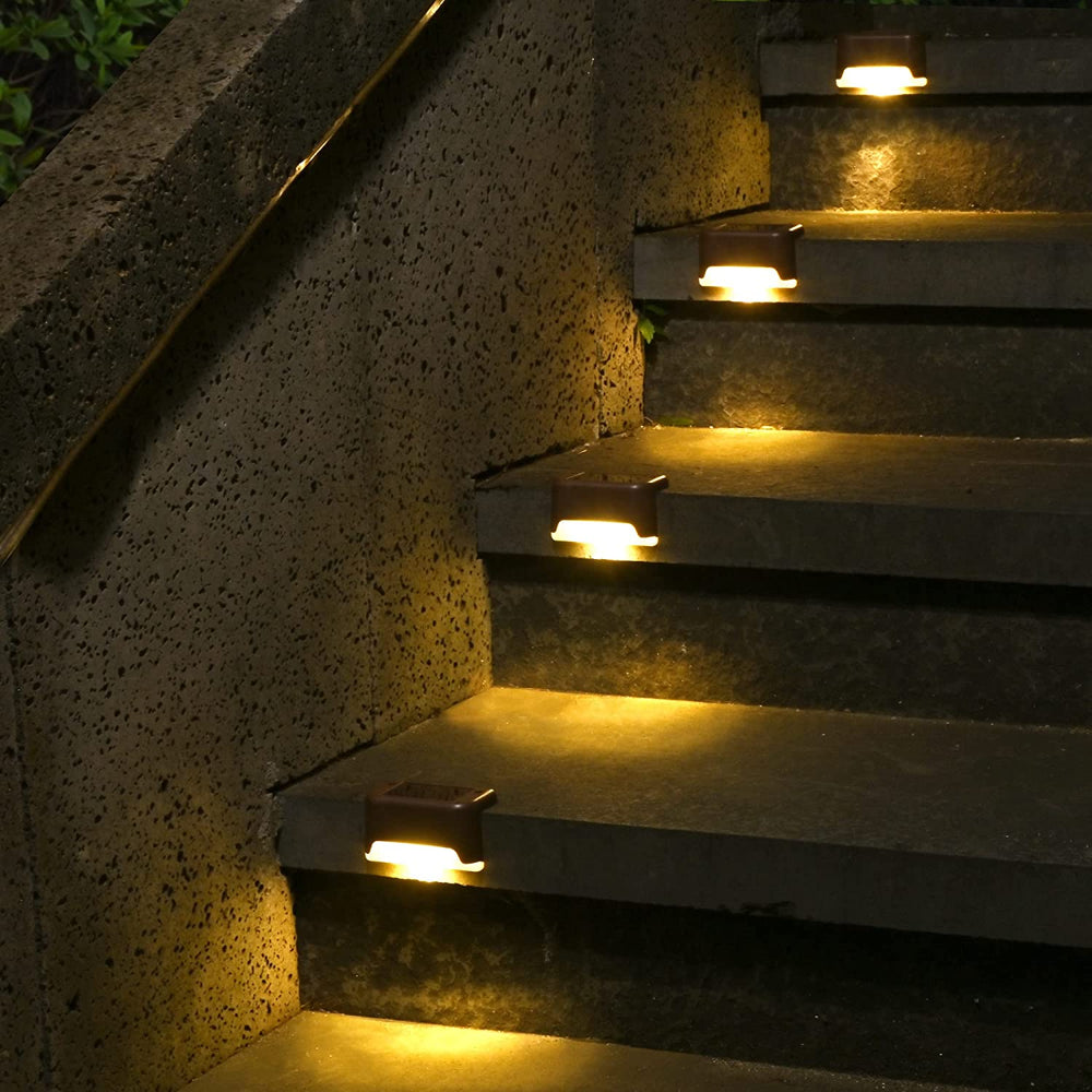 4 Pcs Solar LED Stair Case Lights, Deck Lights Outdoor Path Step Lamps